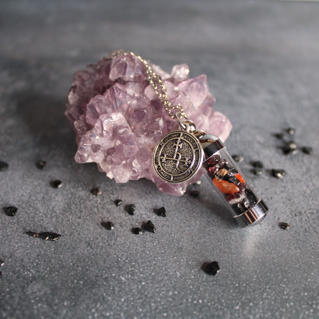 Lilith Spell Jar Amulet Necklace, Witchy Crystal Charm Jewelry, Lilith ...