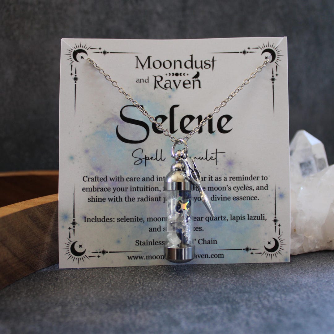Selene Spell Jar Amulet Necklace, Witchy Crystal Charm Jewelry, Selene Jewelry, Selene Offering ...
