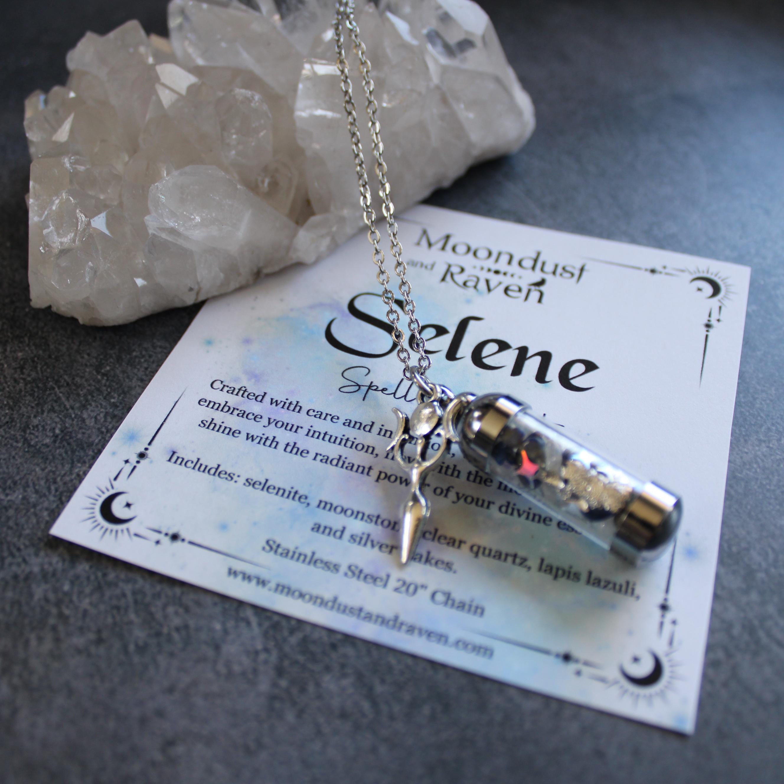 Selene Spell Jar Amulet Necklace, Witchy Crystal Charm Jewelry, Selene Jewelry, Selene Offering ...