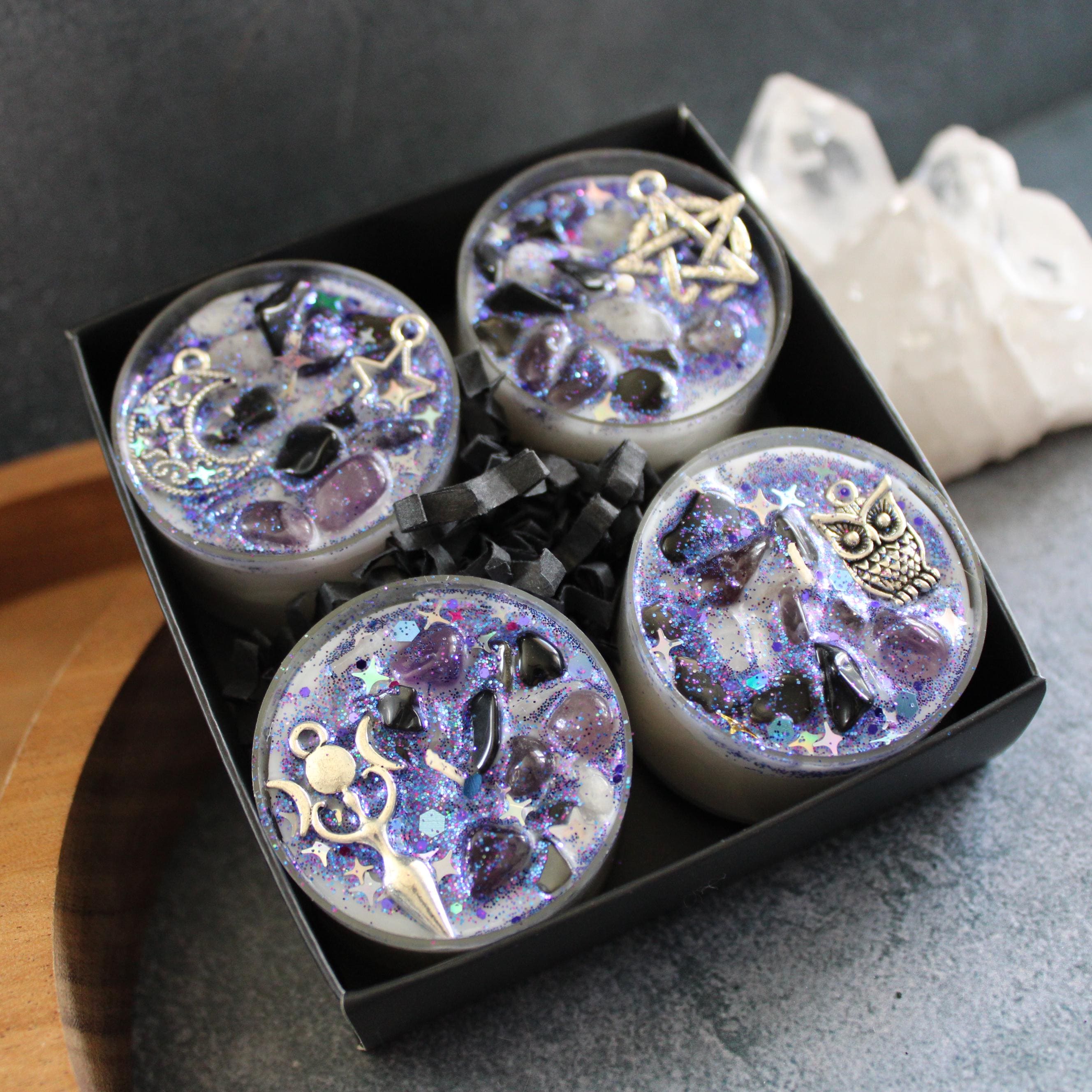 Nyx Goddess Tealight Crystal Candles, Ritual Candles, Witchy Candles ...