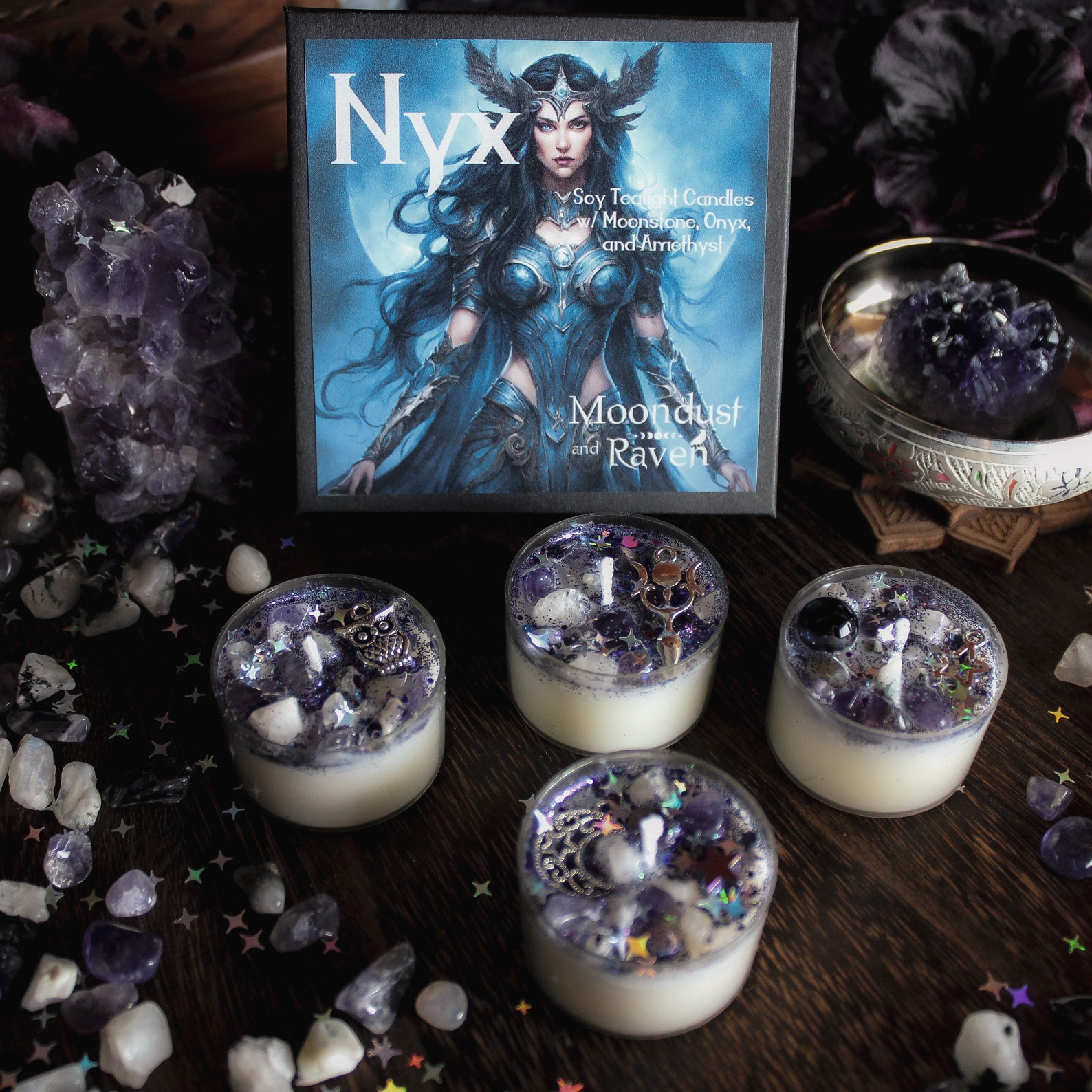 Nyx Goddess Tealight Crystal Candles, Ritual Candles, Witchy Candles ...