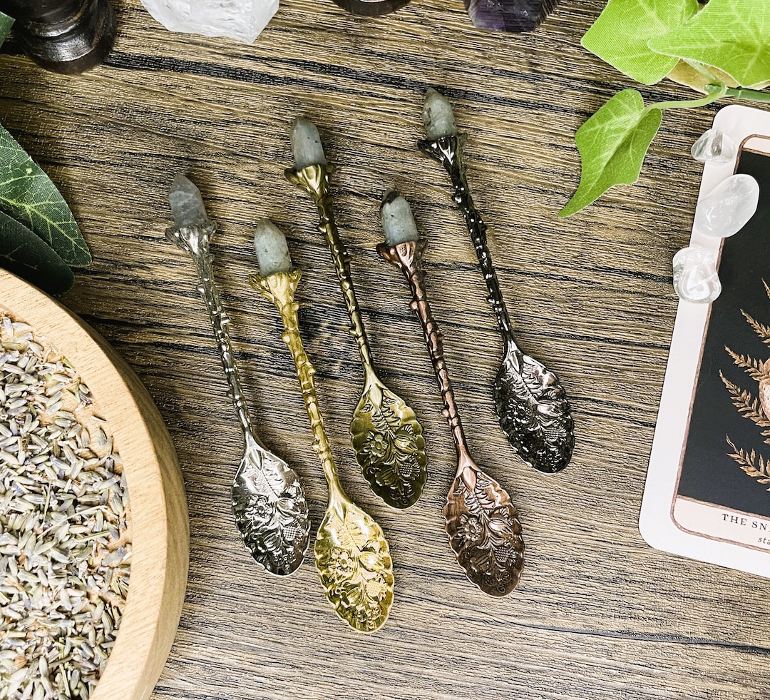 Labradorite Crystal Witch Spoon, Herb Spoon, Altar Tools, Fairy Spoon ...