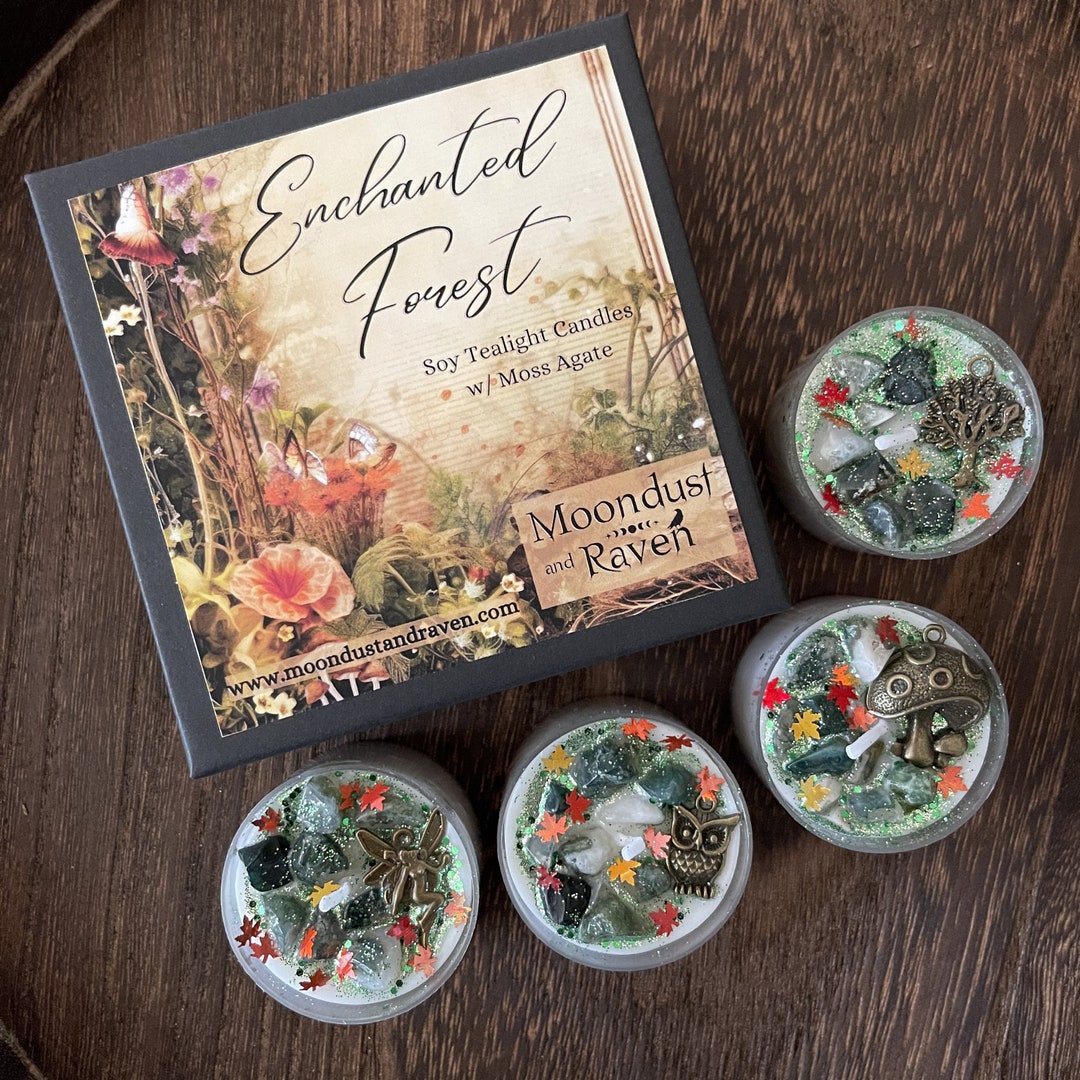 Enchanted Forest Tealight Crystal Candles, Ritual Candles, Witchy ...