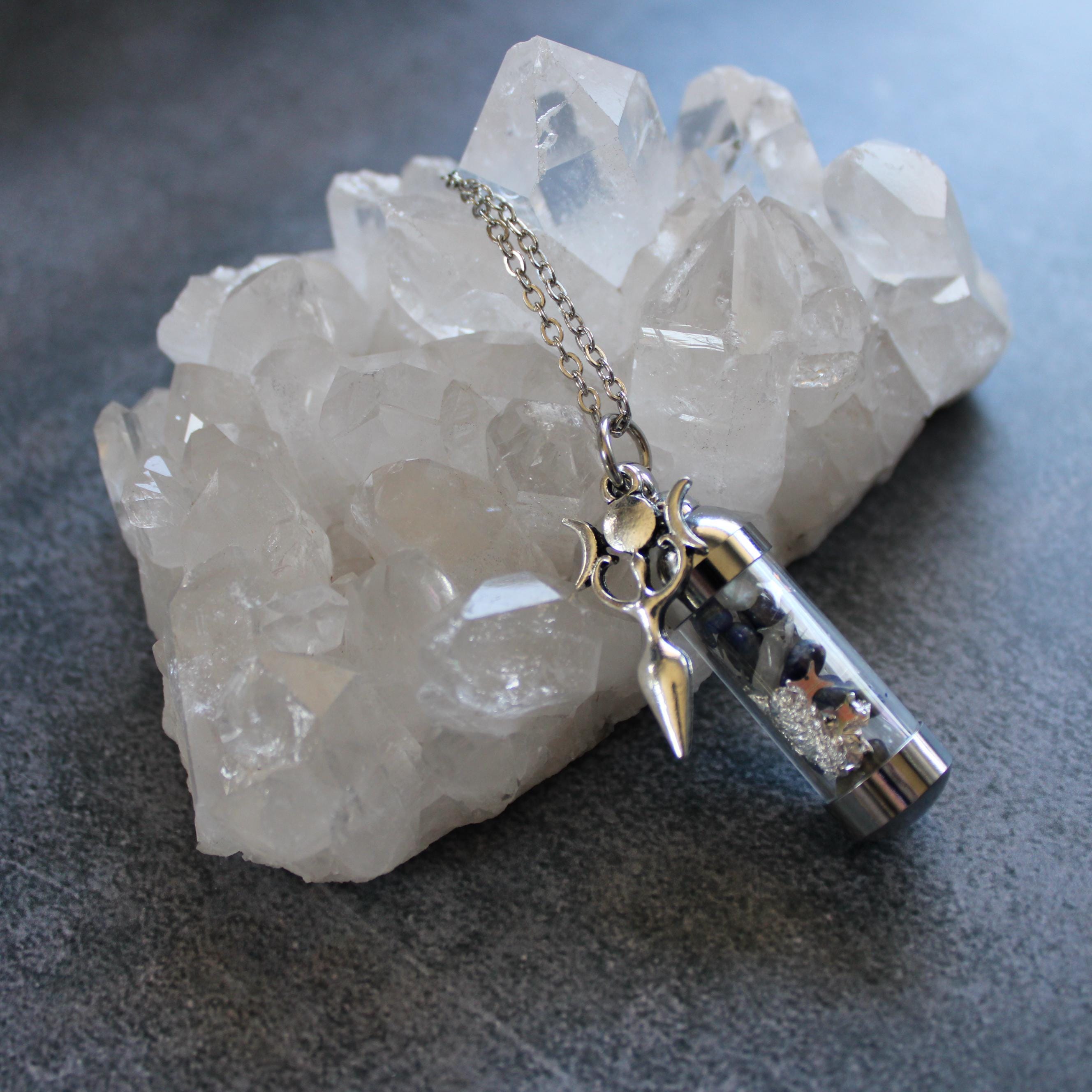 Selene Spell Jar Amulet Necklace, Witchy Crystal Charm Jewelry, Selene Jewelry, Selene Offering ...