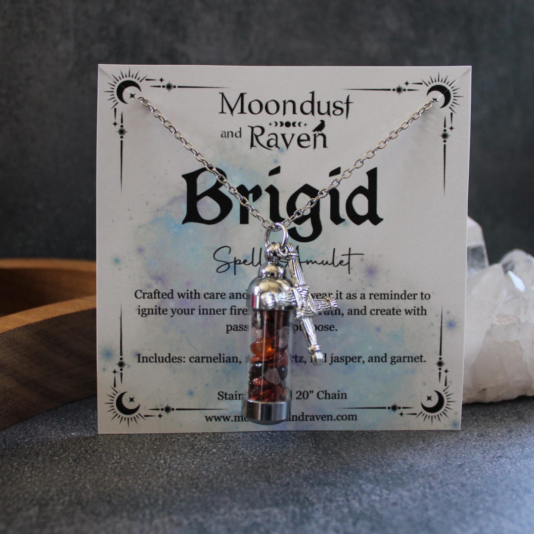 Brigid Spell Jar Amulet Necklace, Witchy Crystal Charm Jewelry, Brigid ...
