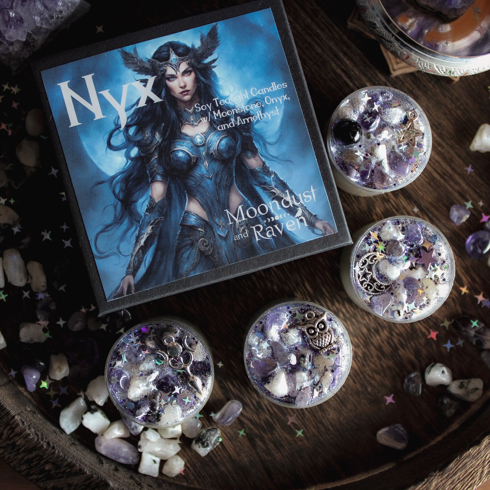 Nyx Goddess Tealight Crystal Candles, Ritual Candles, Witchy Candles ...