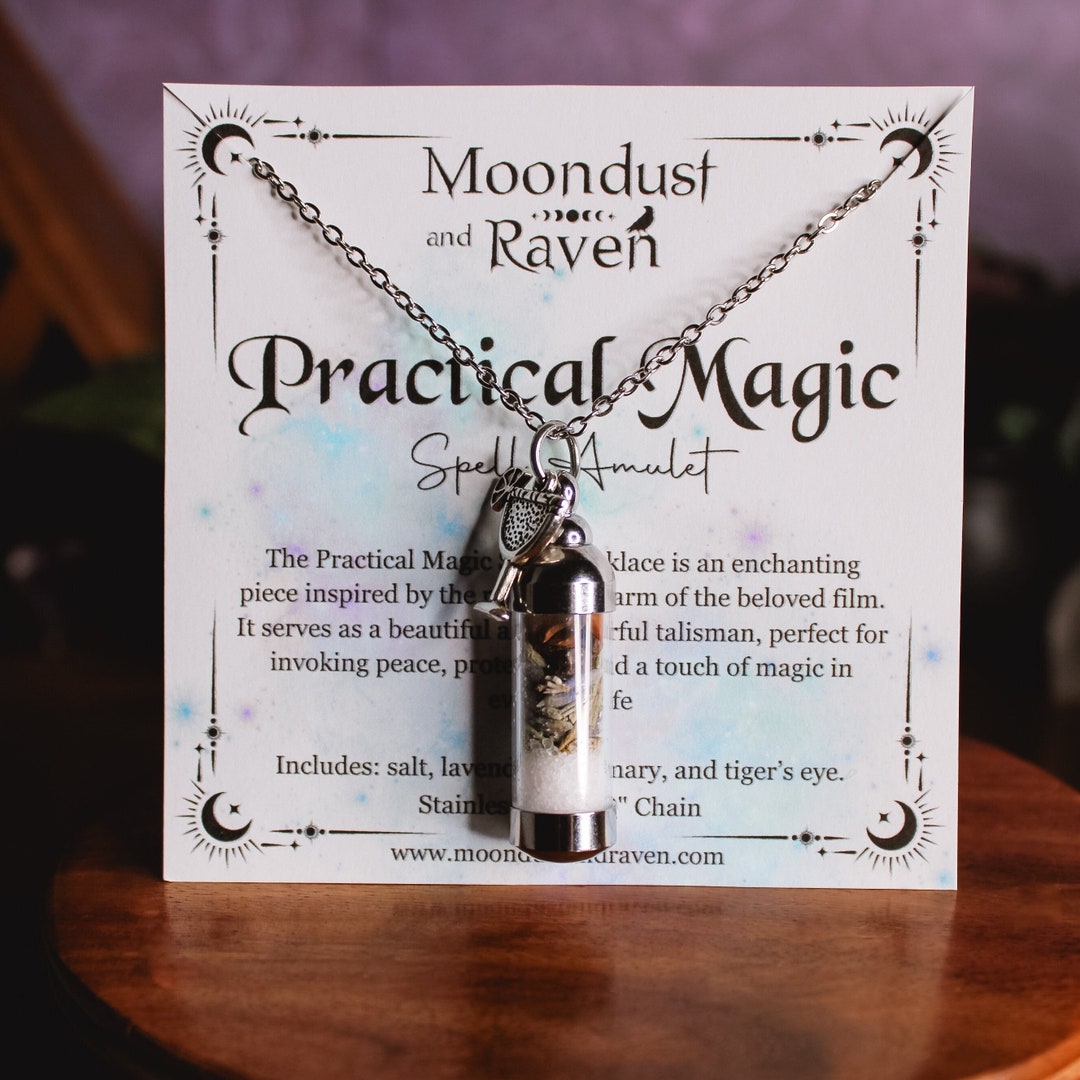 Practical Magic Spell Jar Amulet Necklace, Witchy Crystal Charm Jewelry ...