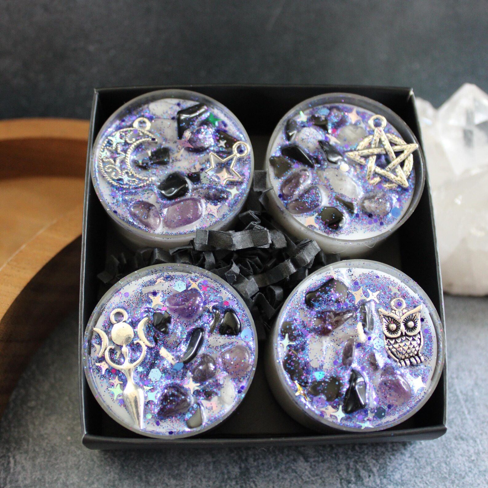 Nyx Goddess Tealight Crystal Candles, Ritual Candles, Witchy Candles ...