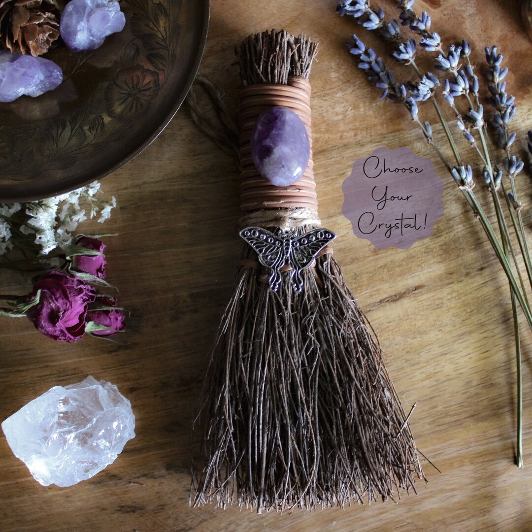 Lunar Moth Witch's Broom, Crystal Witch's Besom, Witchy Cinnamon Broom, Witchy Decor, Crystal ...