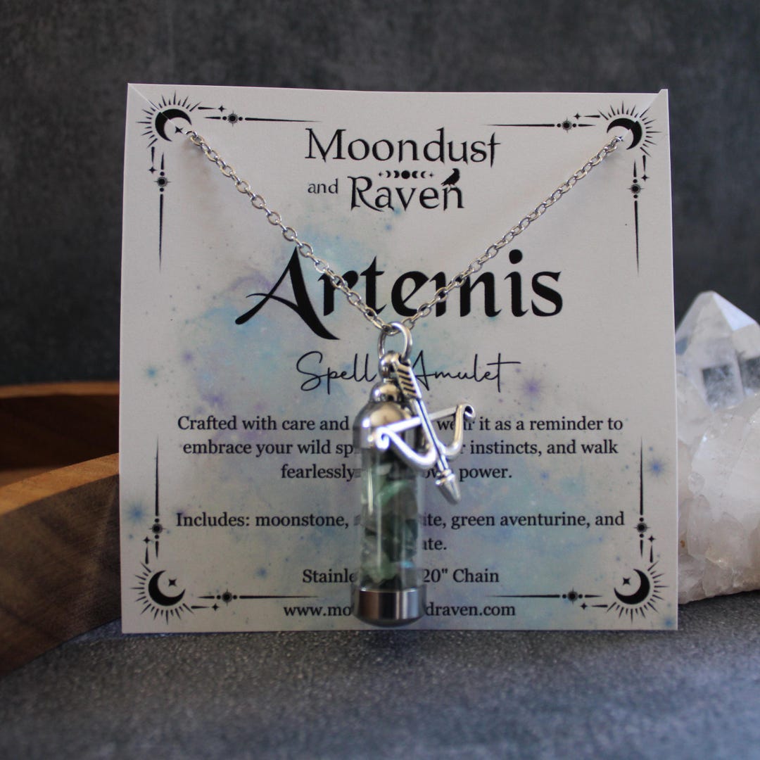Artemis Crystal Spell Jar Necklace, Moonstone Amulet, Witchy Jewelry - Etsy