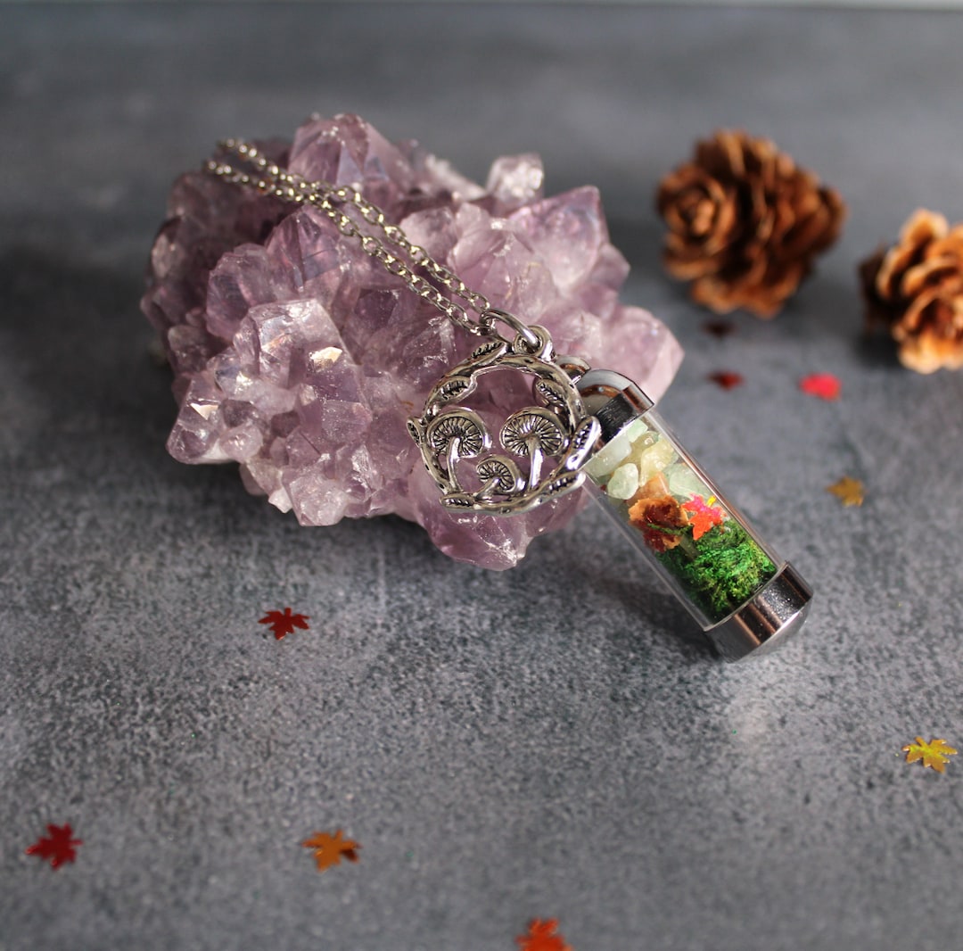 Forest Spell Jar Amulet Necklace, Moss Spell Jar, Witchy Crystal Charm ...