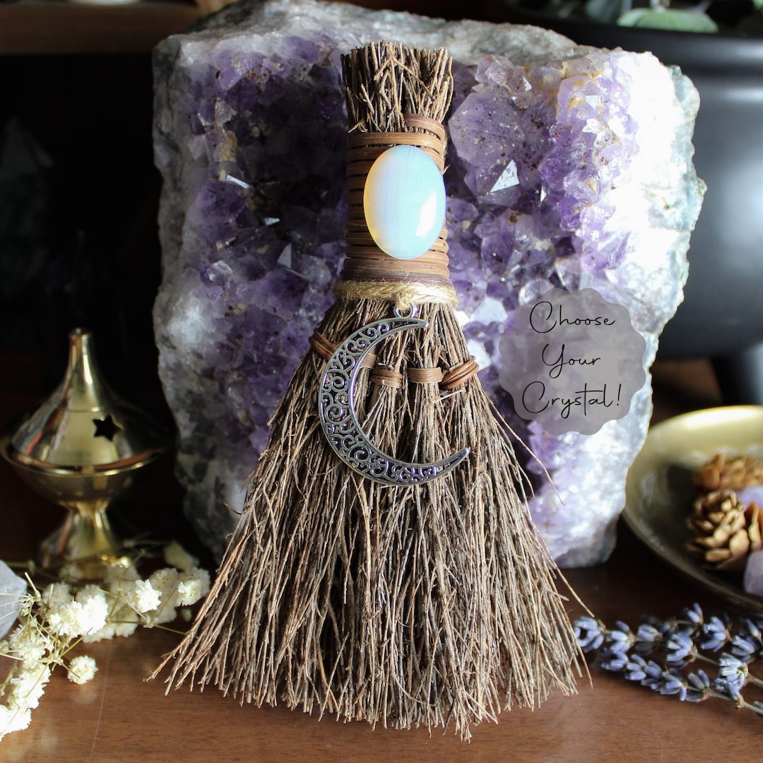 Crescent Moon Witches Broom, Crystal Witches Besom, Witchy Cinnamon Broom, Witchy Decor, Crystal ...