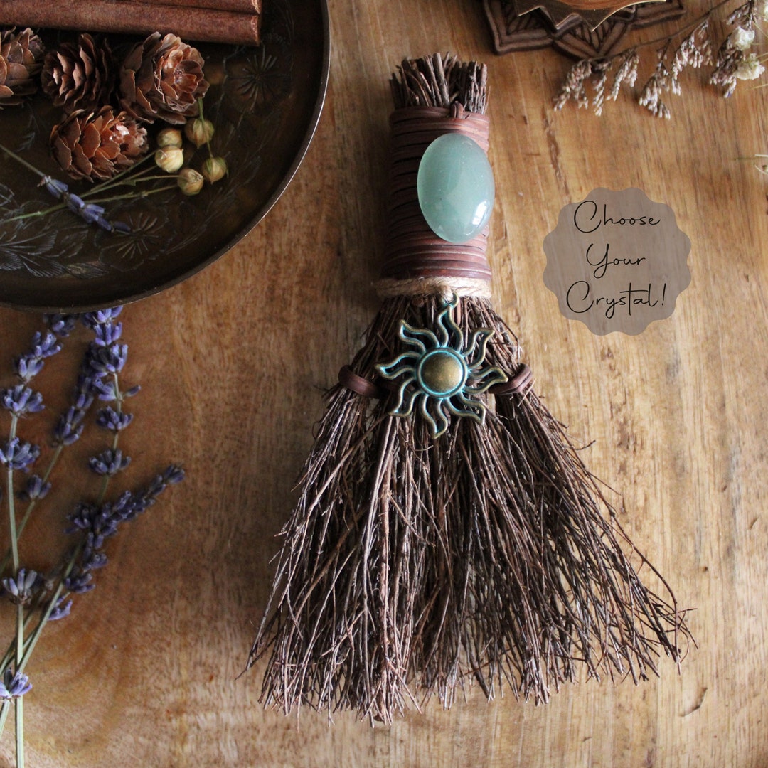 Antique Sun Witch's Broom, Crystal Witch's Besom, Witchy Cinnamon Broom, Witchy Decor, Crystal ...