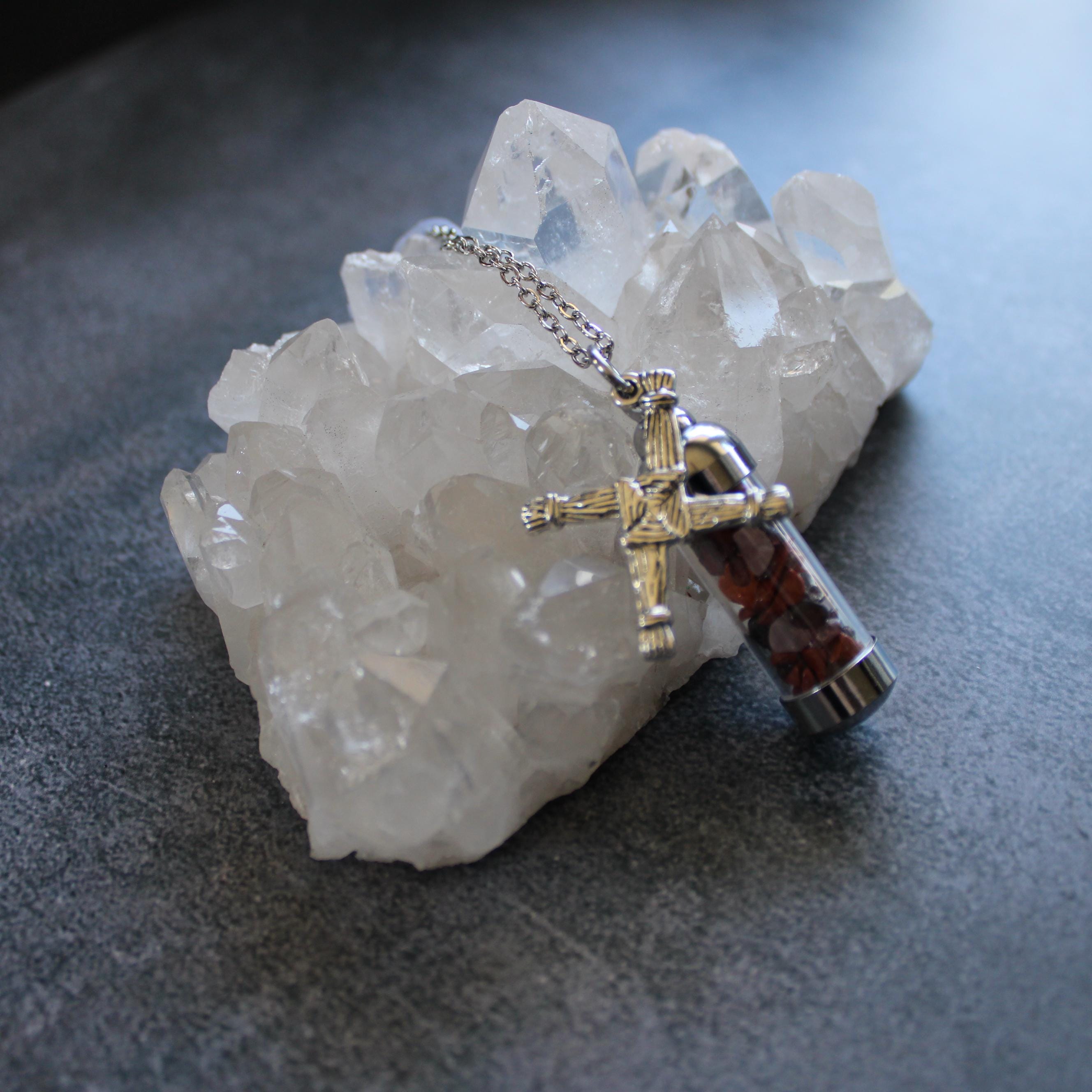 Brigid Spell Jar Amulet Necklace, Witchy Crystal Charm Jewelry, Brigid ...