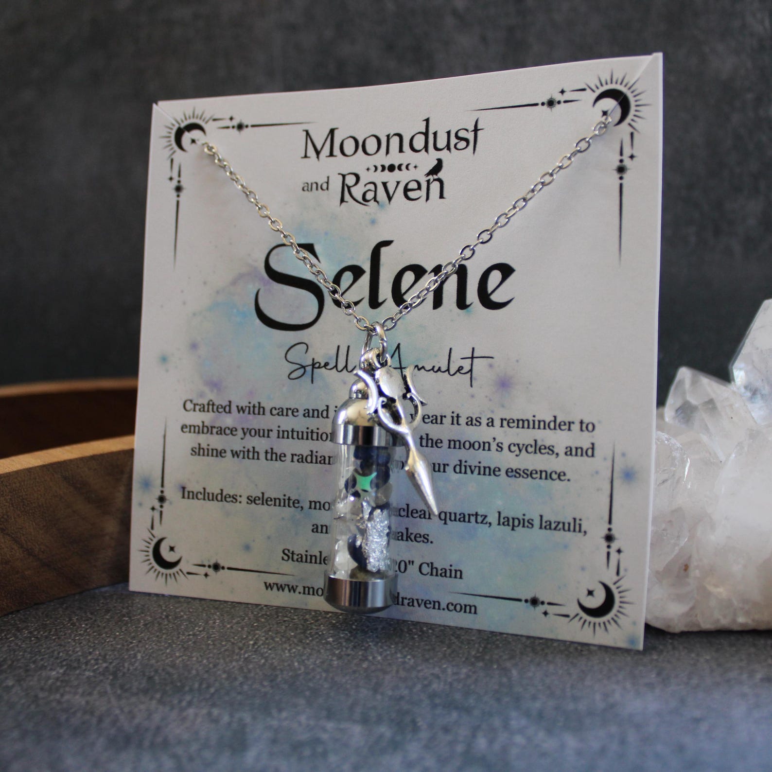 Selene Spell Jar Amulet Necklace, Witchy Crystal Charm Jewelry, Selene ...