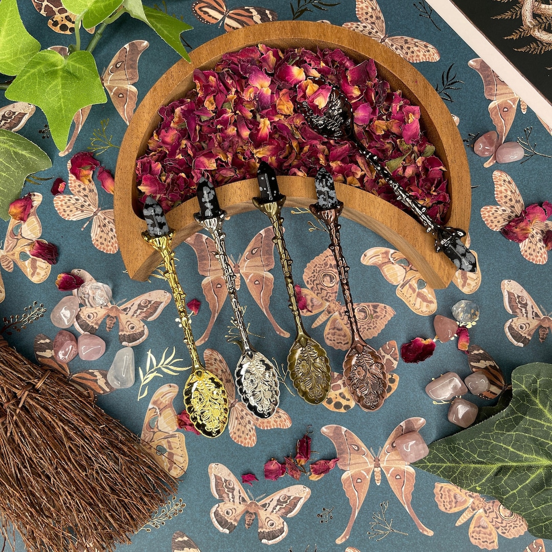 Snowflake Obsidian Crystal Witch Spoon | Herb Spoon | Altar Tools ...