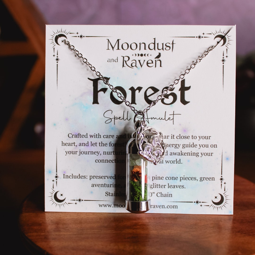 Forest Spell Jar Amulet Necklace, Moss Spell Jar, Witchy Crystal Charm ...