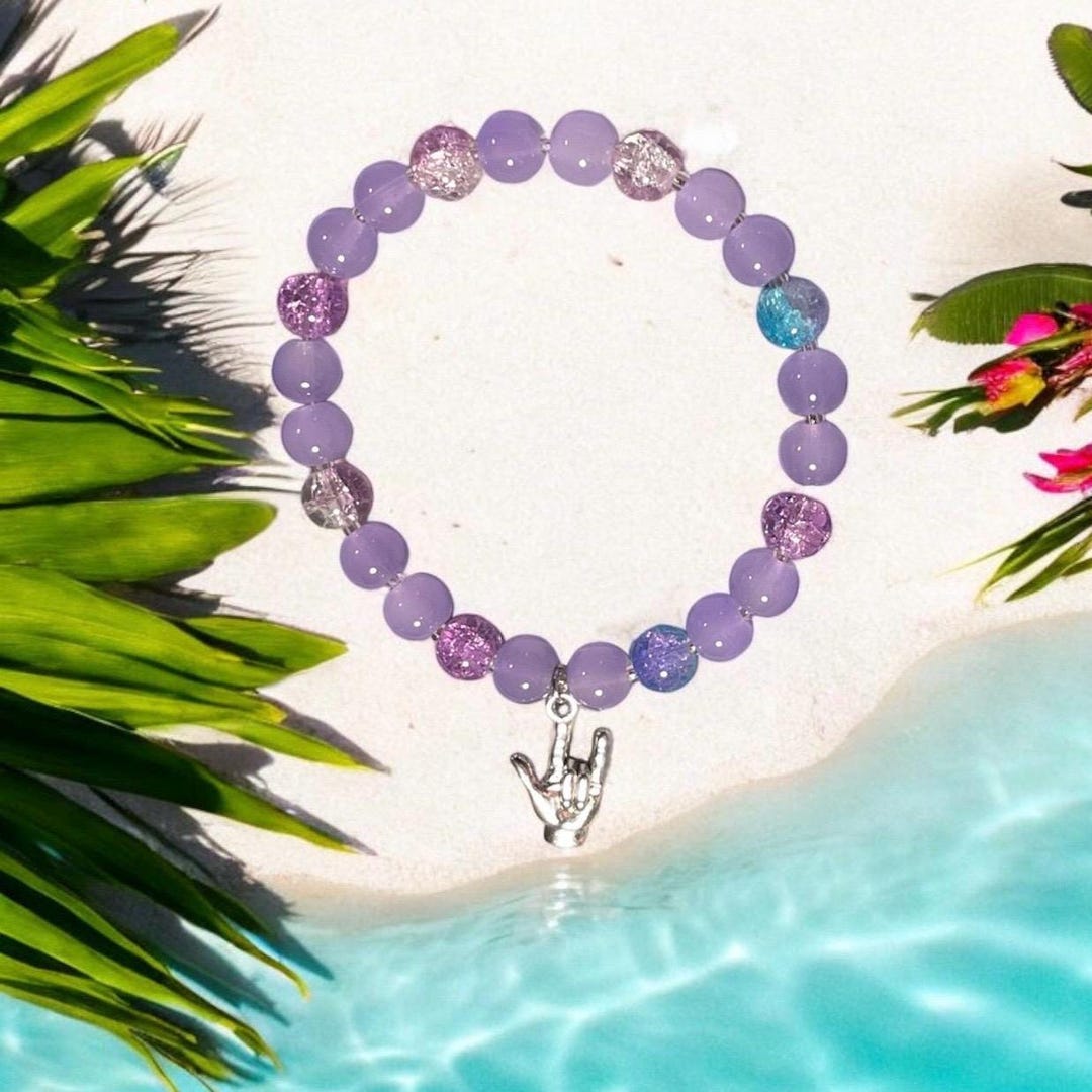 Asl/sign Language/i Love You Sign/charm Beaded Bracelet - Etsy
