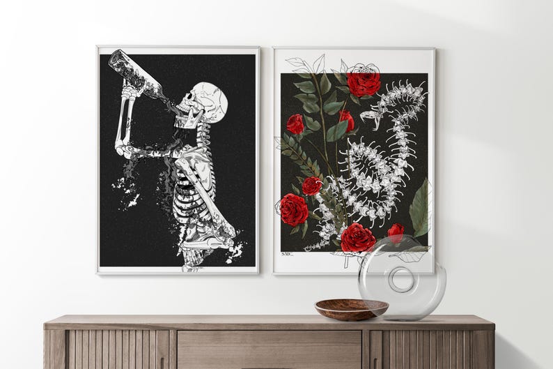 8x10 Hydrated Skeleton Art Print | Gothic Surreal Decor | Dark Academia ...