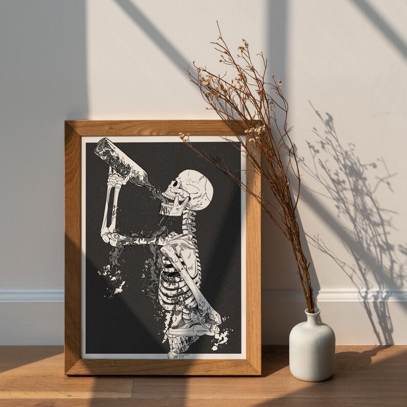 8x10 Hydrated Skeleton Art Print | Gothic Surreal Decor | Dark Academia ...