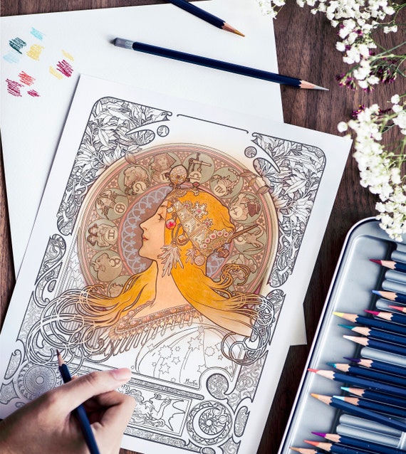 Alphonse Mucha Coloring Pages Printable High Quality Coloring - Etsy