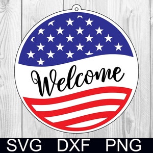 Wavy American Flag Welcome Sign SVG DXF - Laser Cut File (digital ...