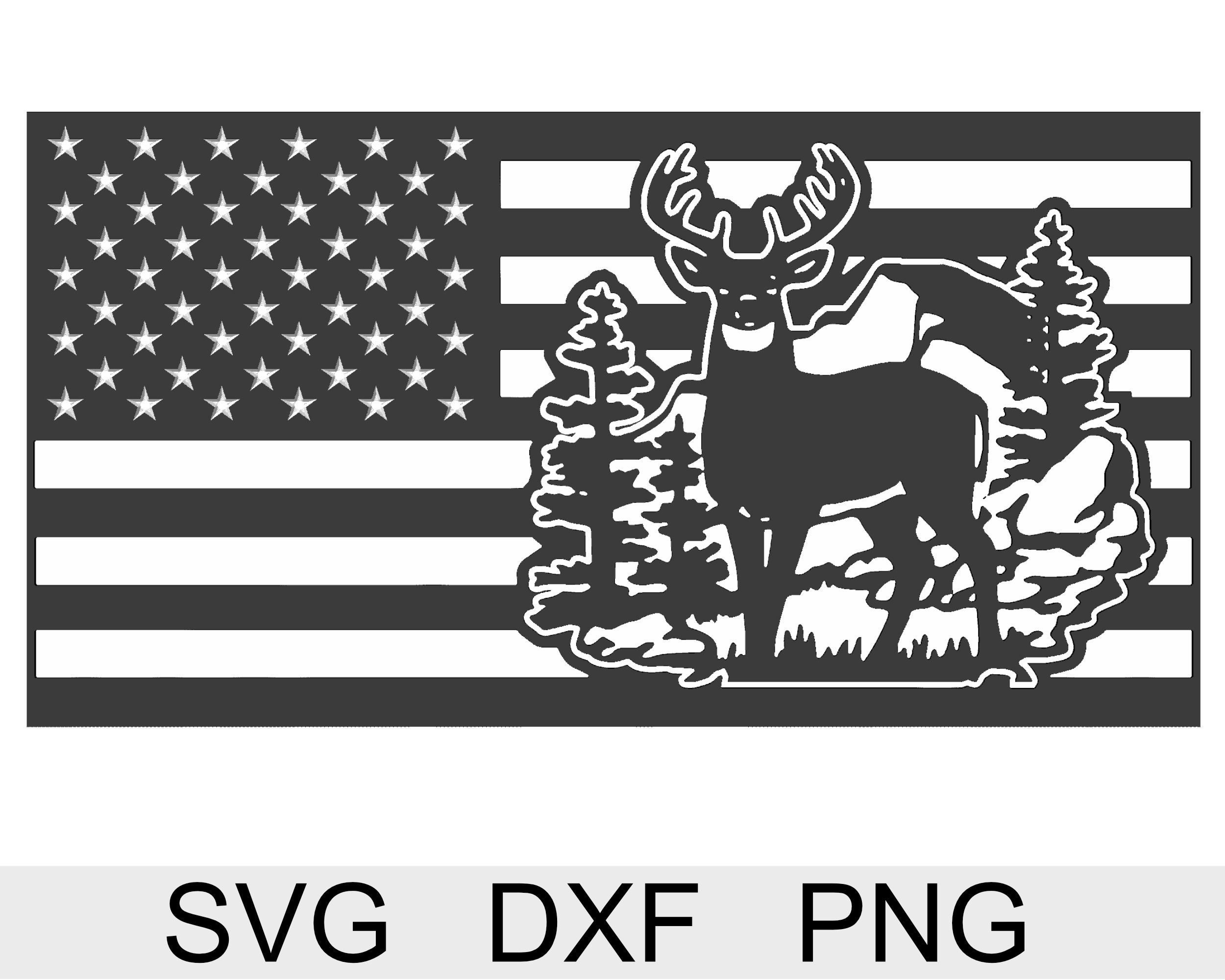 American Flag with Deer in forest with mountains Svg and Dxf | Etsy