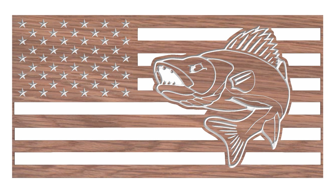 US Flag With Jumping Walleye CNC File – Dxf and Svg Files – Digital ...