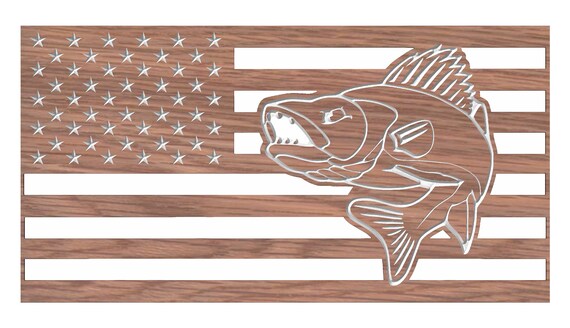 US Flag With Jumping Walleye CNC File Dxf and Svg Files | Etsy