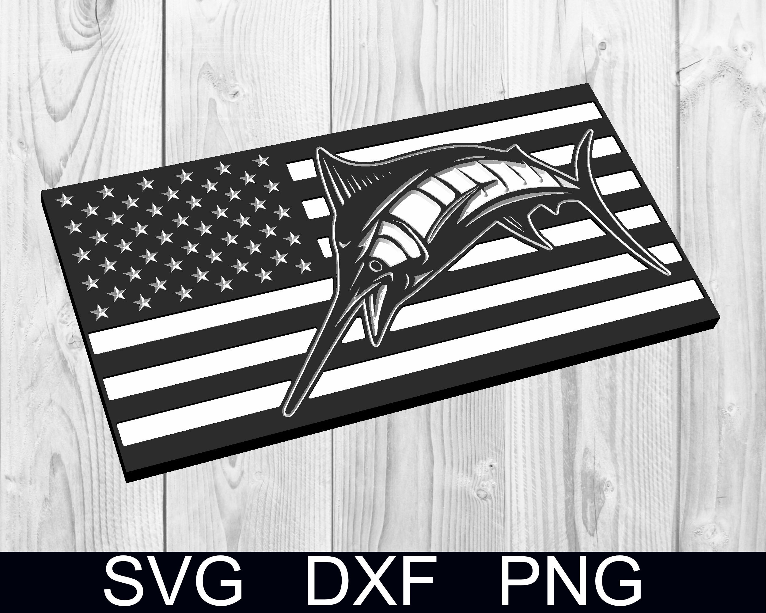 US Flag With Jumping Swordfish CNC File – Dxf and Svg Files – Digital ...