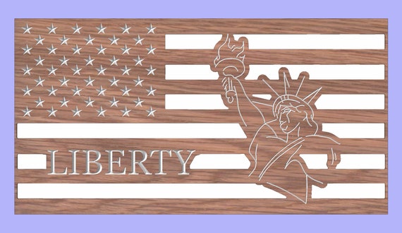 US Flag With Statue of Liberty CNC File Dxf and Svg Files - Etsy