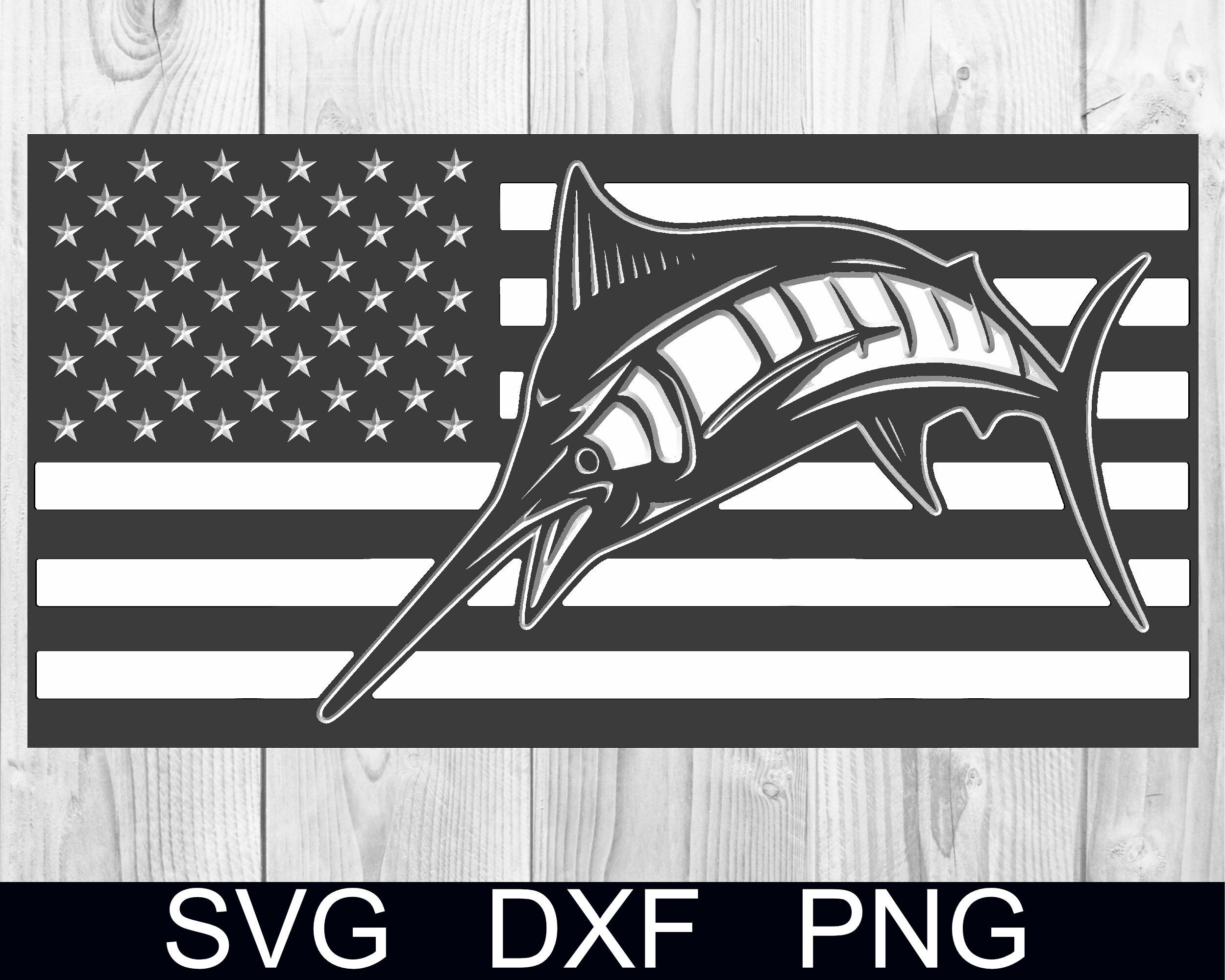 US Flag With Jumping Swordfish CNC File – Dxf and Svg Files – Digital ...