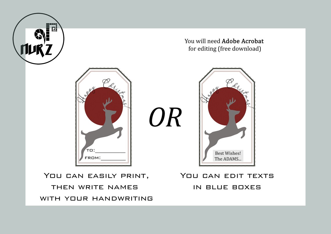 Editable Christmas Gift Tags Printable Minimal Reindeer | Etsy
