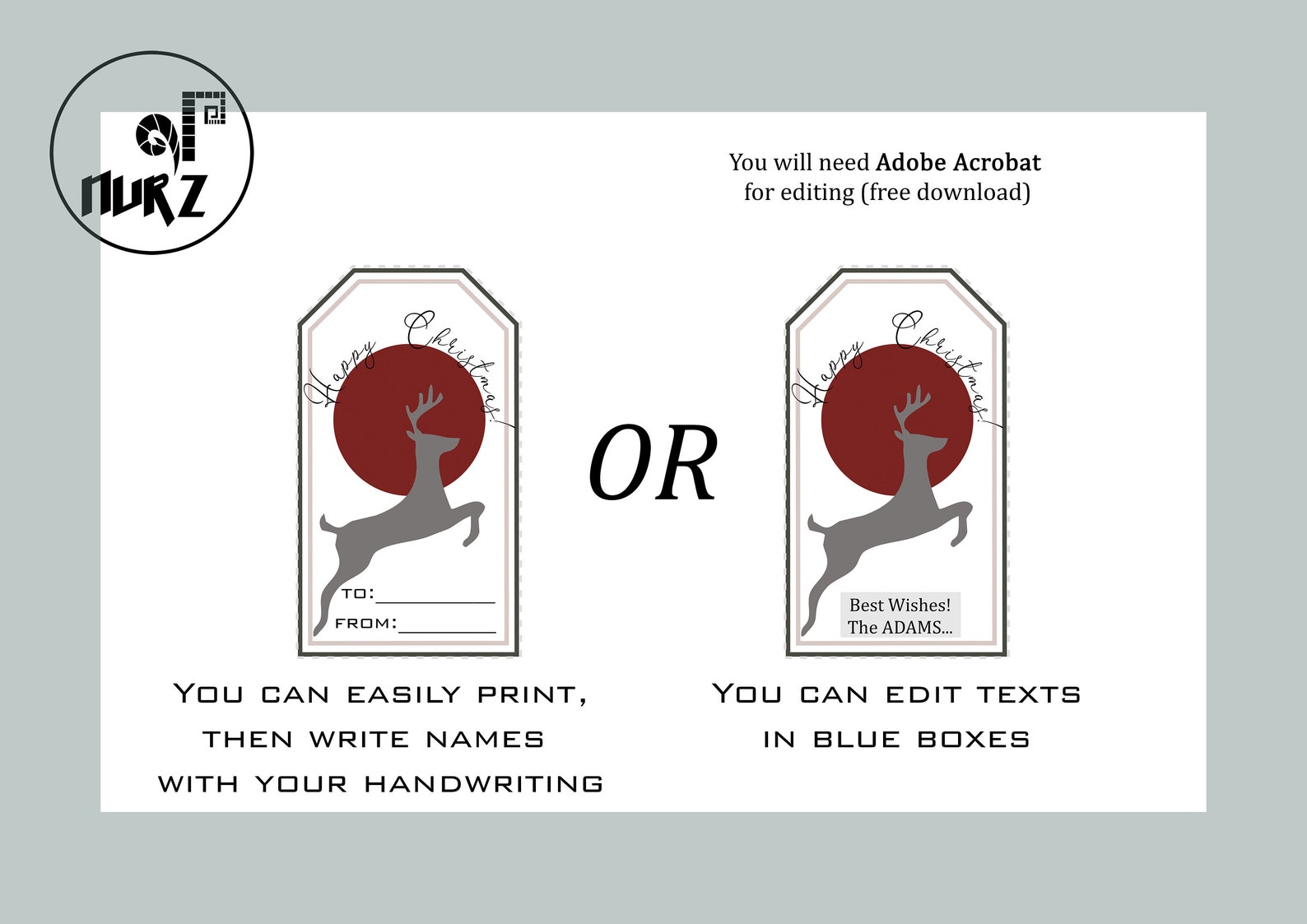 Editable Christmas Gift Tags Printable Minimal Reindeer Present Tag ...