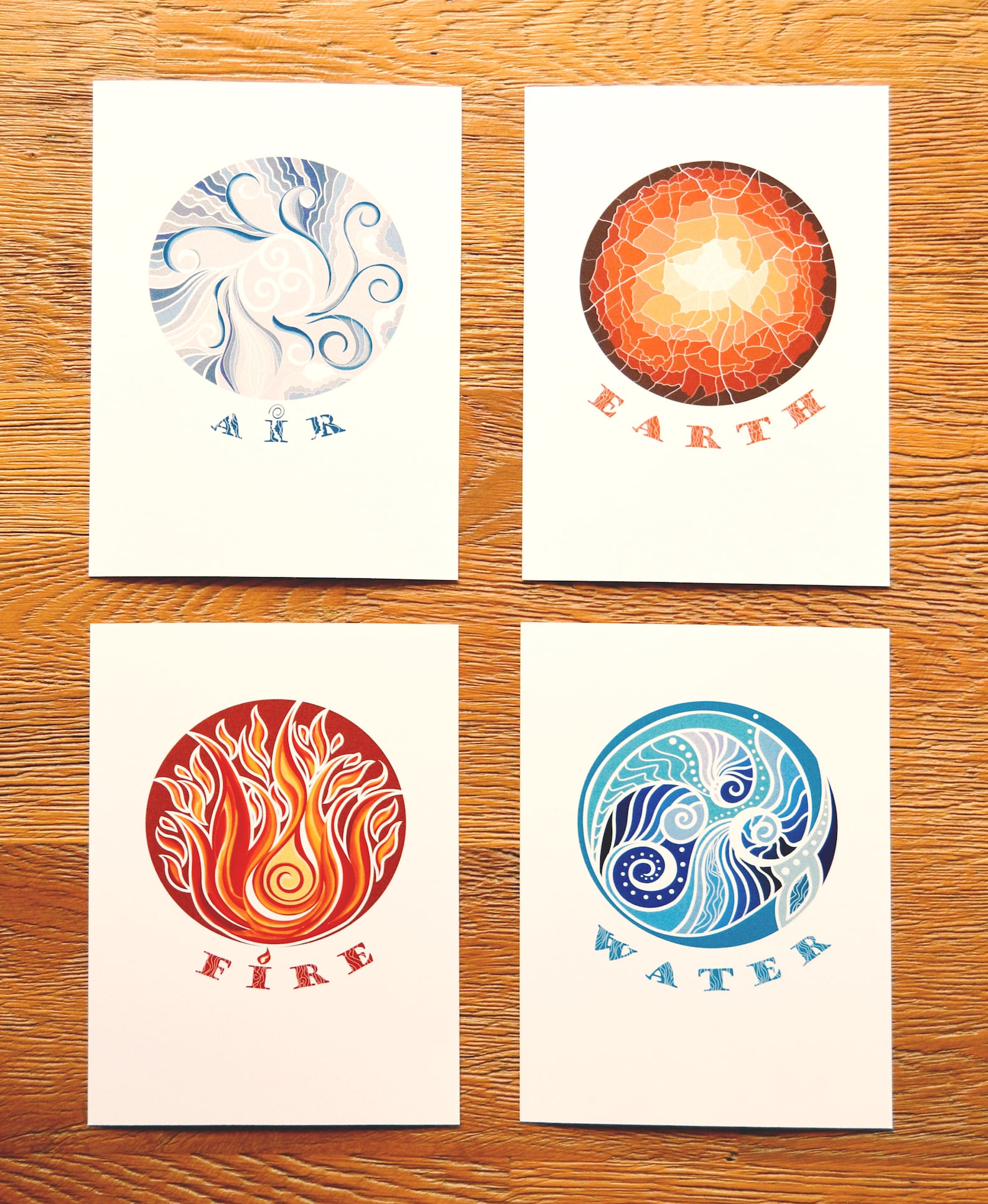 Four Elements Art Print | Air, Water, Earth, and Fire Poster | Set of 4 ...