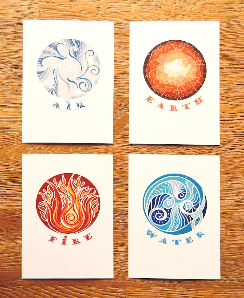 Four Elements Art Print Air Water Earth and Fire Poster | Etsy