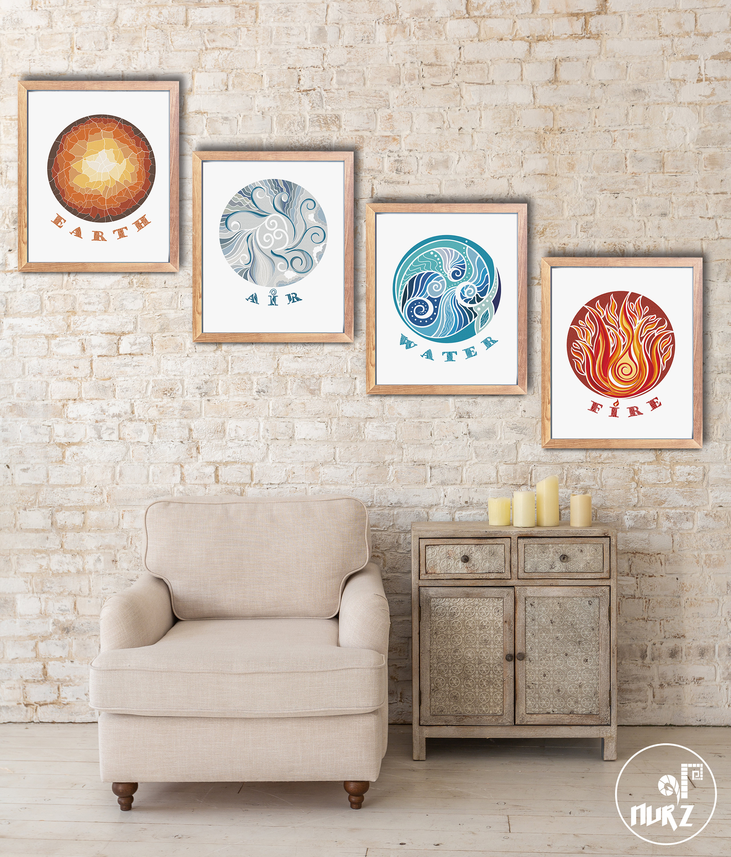 Four Elements Art Print | Air, Water, Earth, and Fire Poster | Set of 4 ...