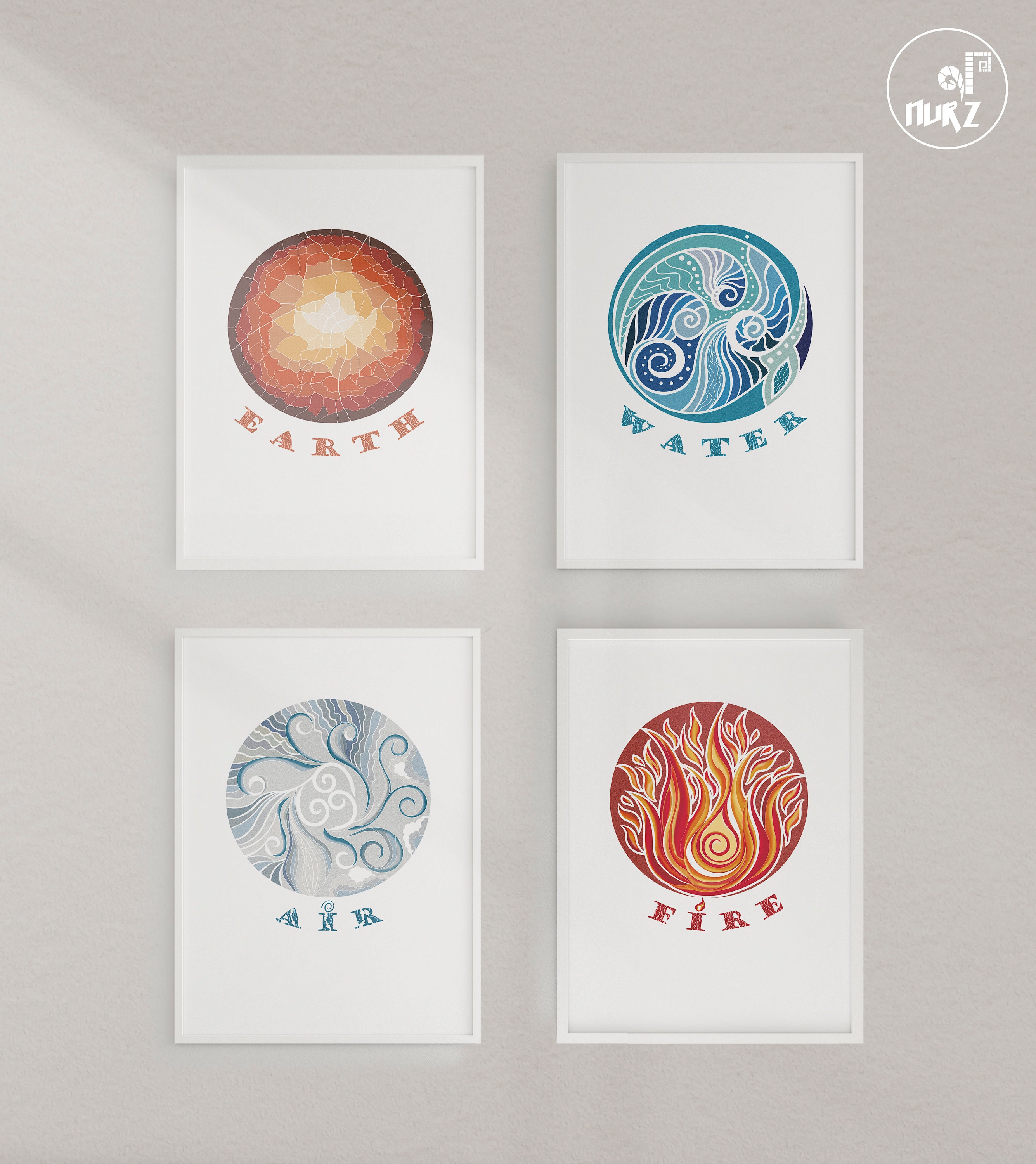 Four Elements Art Print | Air, Water, Earth, and Fire Poster | Set of 4 ...