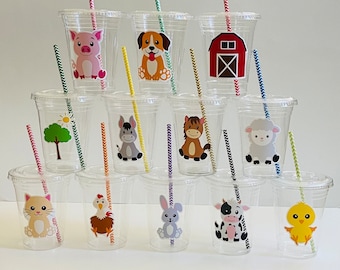 FARM PARTY Cups Farm Cups Farm Animal Cups Farm First Birthday Farm ...