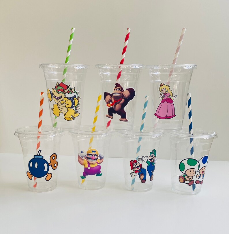 Set of 7 Clear Plastic 16oz Disposable Mario Cups Mario - Etsy
