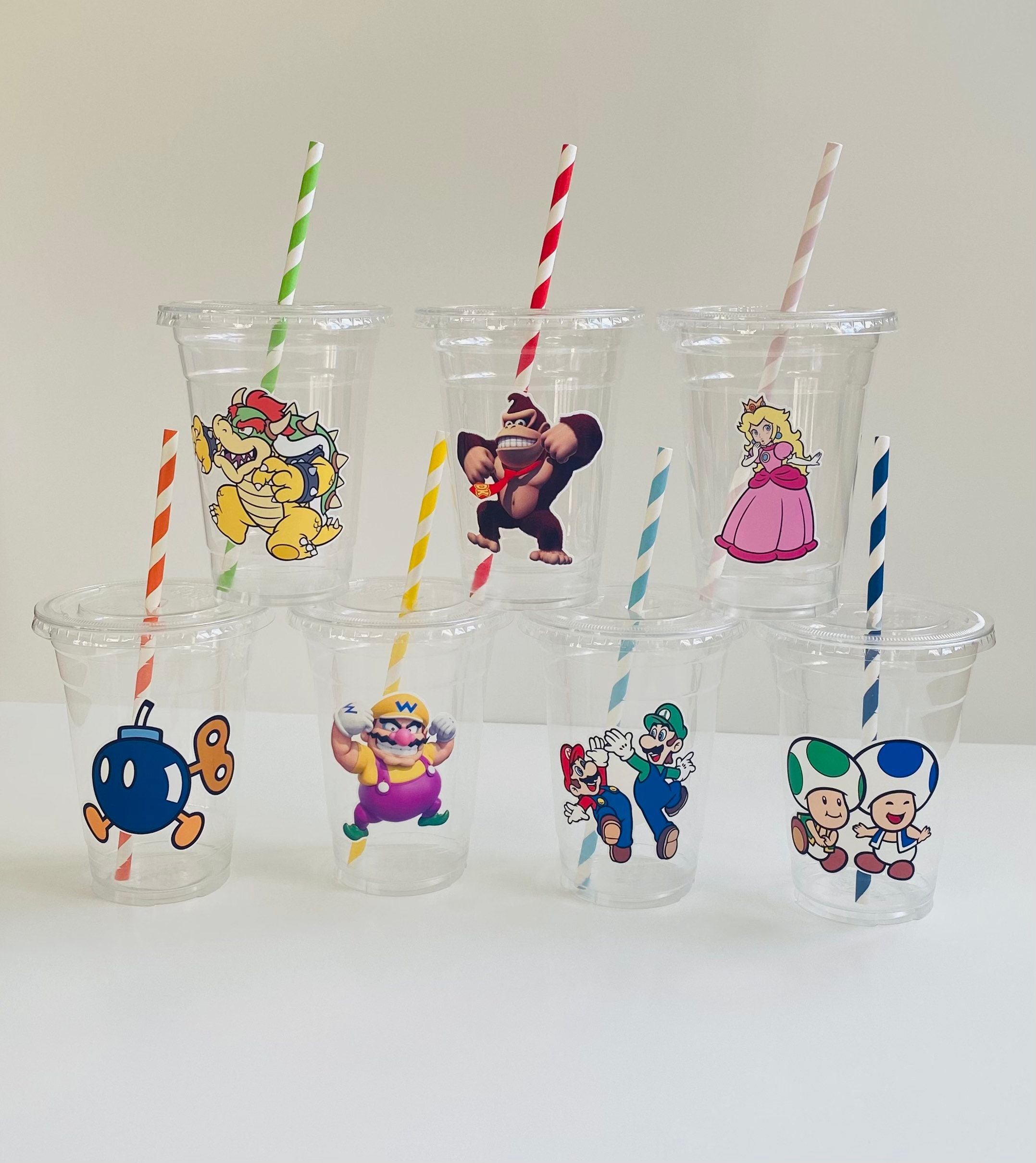 Set of 7 Clear Plastic 16oz Disposable Mario Cups Mario - Etsy