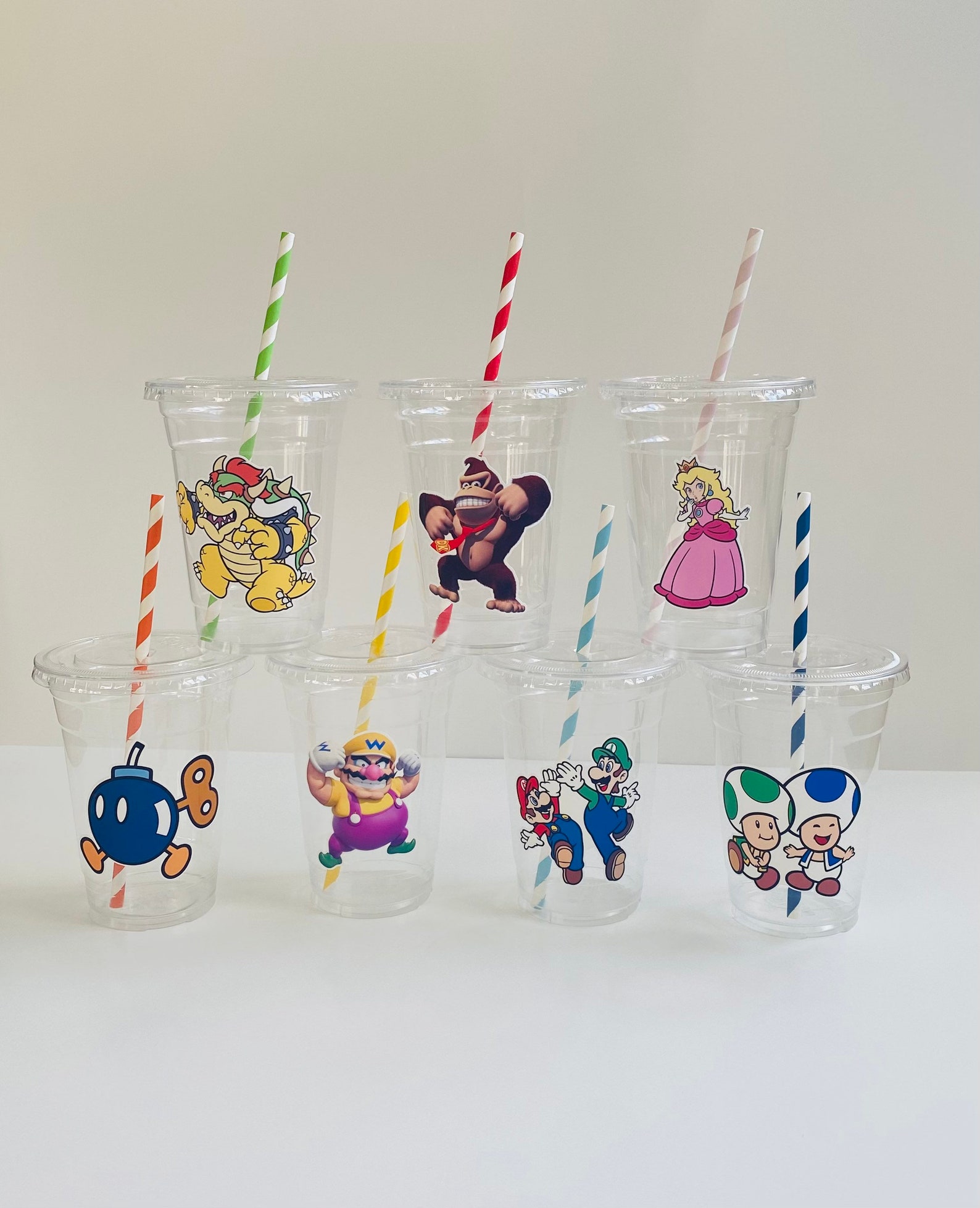 Set of 7 Clear Plastic 16oz Disposable Mario Cups Mario - Etsy
