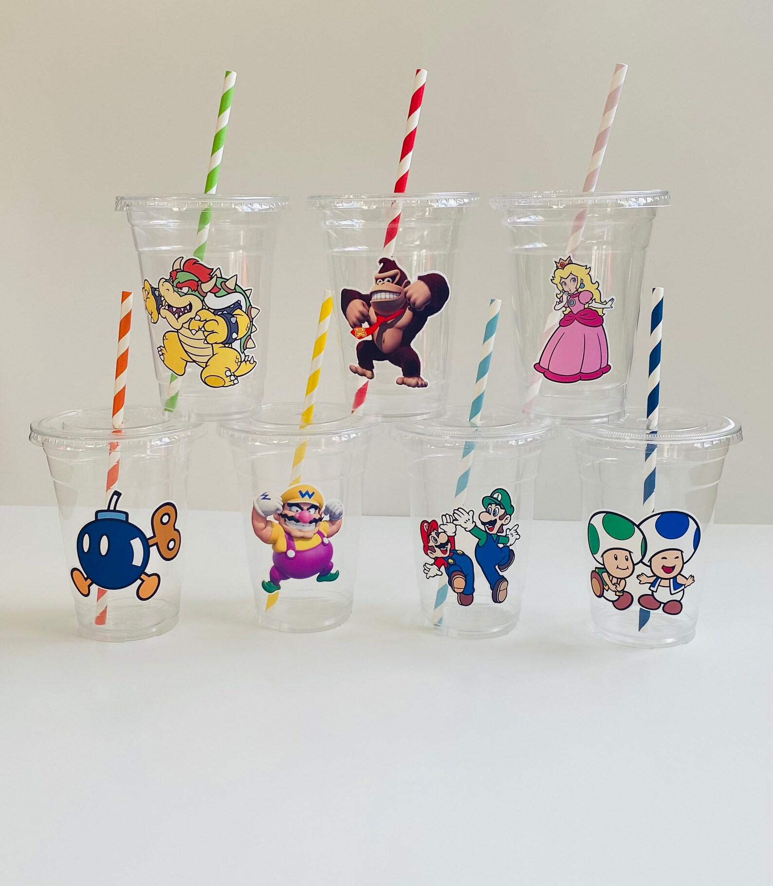 Set of 7 Clear Plastic 16oz Disposable Mario Cups Mario - Etsy