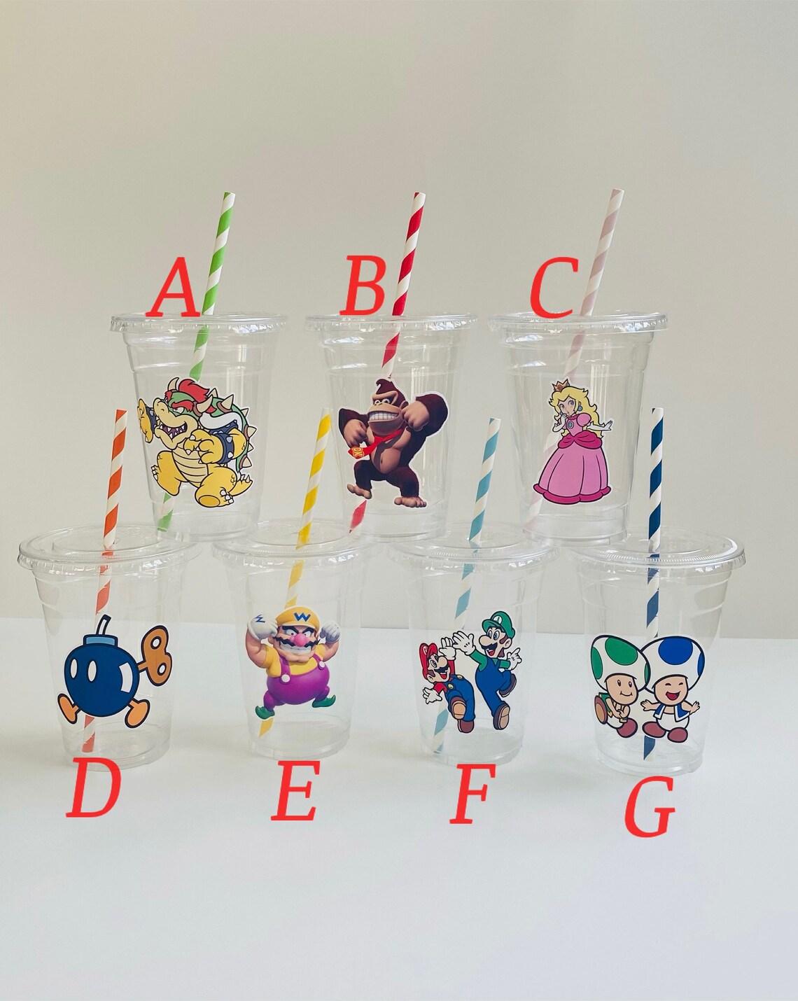 Set of 7 Clear Plastic 16oz Disposable Mario Cups Mario - Etsy