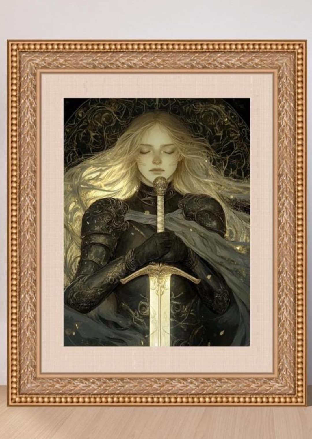 The Golden Vow Celestial Knight in Gold and Black Armor Fantasy Art ...