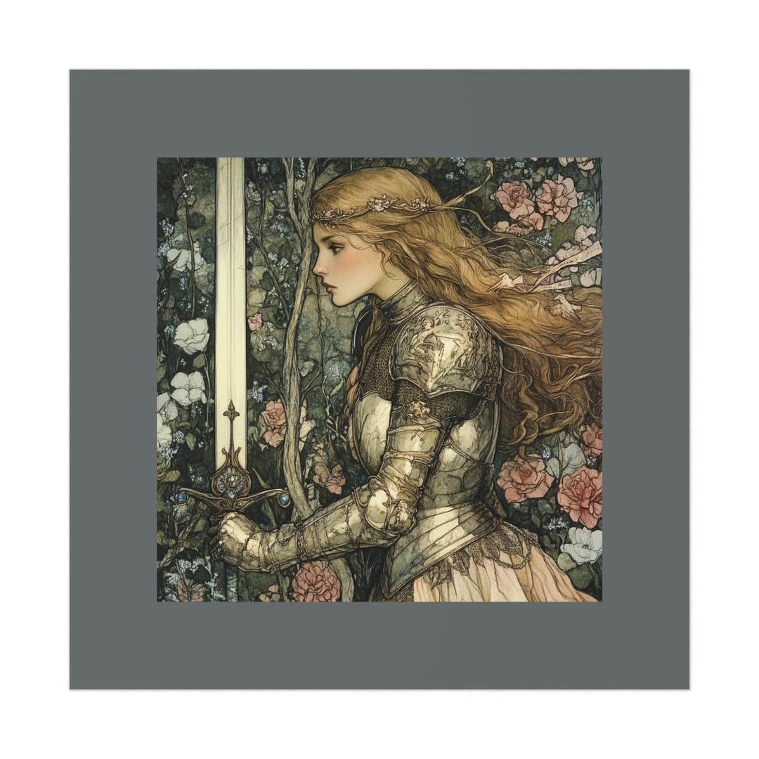 Medieval Lady Knight Wall Art Print, Castlecore Floral Uncoated Print ...