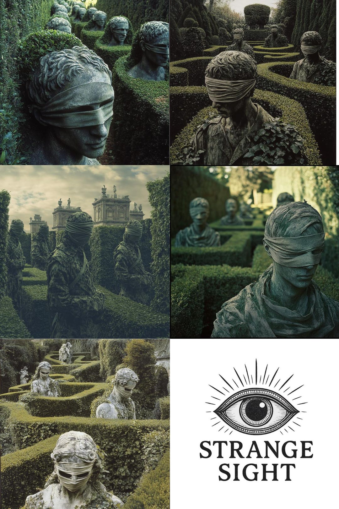 Twisted Garden Maze Digital Art Bundle | Blindfolded Stone Statues ...