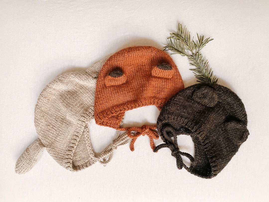 Hand Knit Merino Animal Bonnet | Lamb Bonnet | Fox Bonnet | Bear Bonnet ...