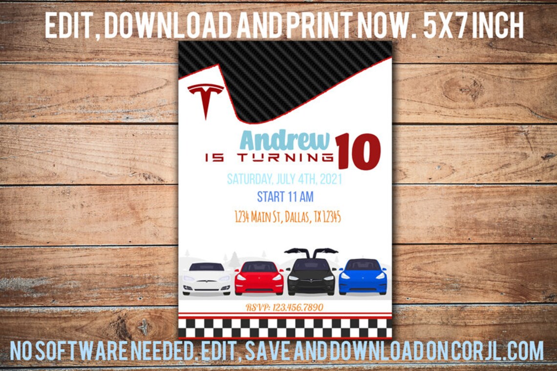 Birthday Tesla Party. 5x7 In. Carbon Custom Invitation. Birthday ...