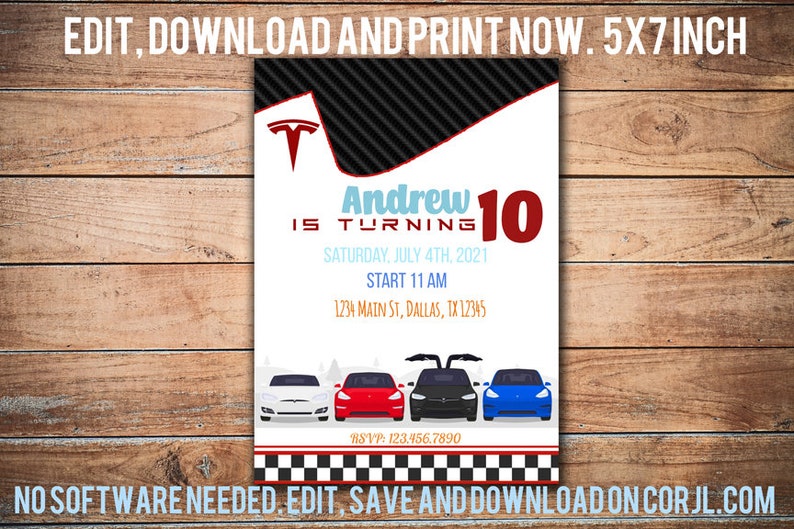 Birthday Tesla Party. 5x7 In. Carbon Custom Invitation. Birthday ...